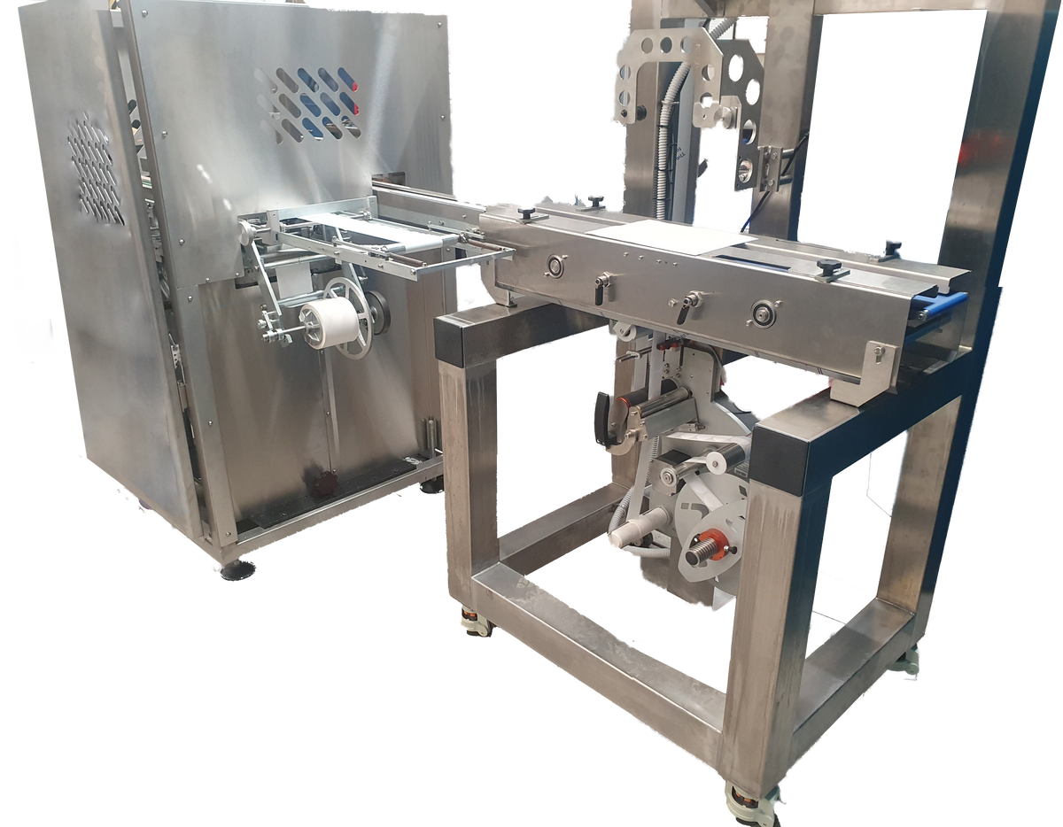 Model 50 paper wrapping machine with label and coding applicator ...